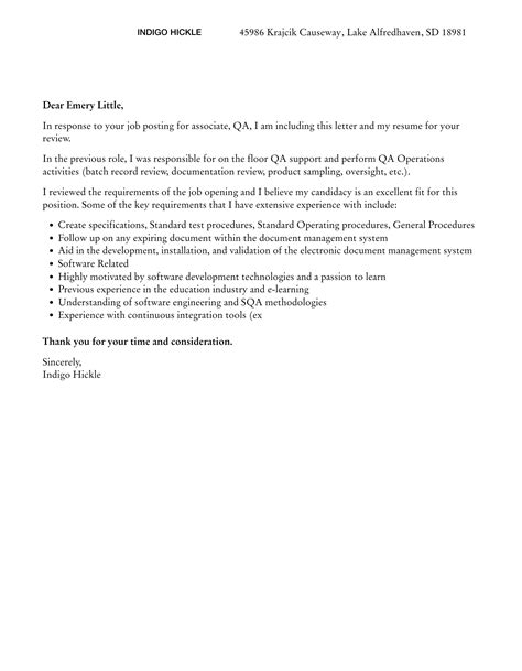 Associate Qa Cover Letter Velvet Jobs
