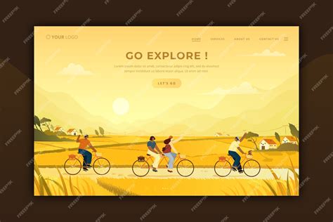 그라디언트 여행 방문 페이지 템플릿 무료 벡터