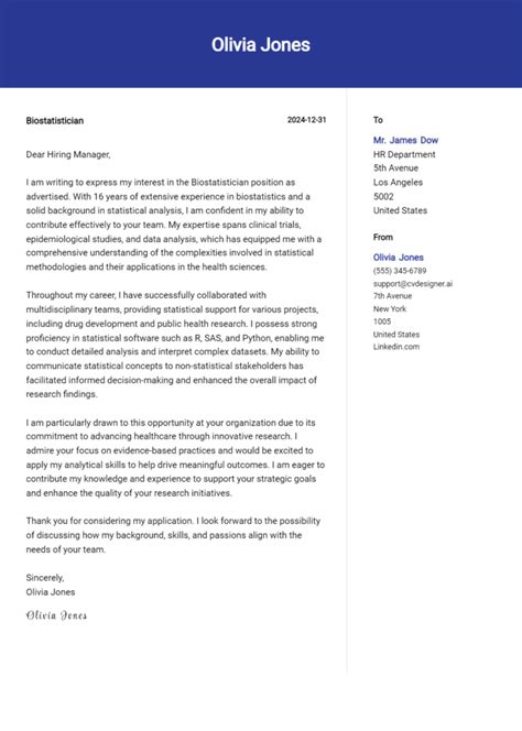 17 biostatistician cover letter examples and templates for 2025