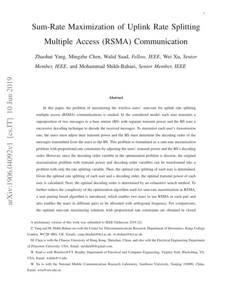 Pdf Sum Rate Maximization Of Uplink Rate Splitting Multiple Access