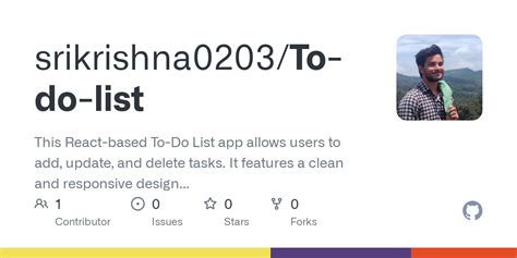 Github Srikrishna To Do List This React Based To Do List App Allows Users To Add Update