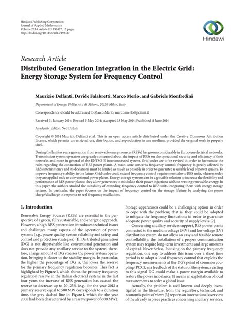 Pdf Distributed Generation Integration In The Electric Grid Energy Storage System For
