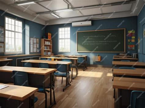 An Empty Classroom 3d Render Realistic Interior With Tables And Chalkboard Premium Ai An Empty Classroom 3d Render Realistic Interior With Tables And Chalkboard Premium Ai