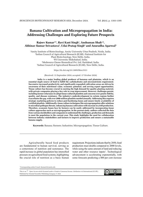 Pdf Banana Cultivation And Micropropagation In India Addressing