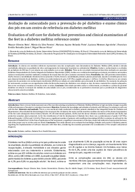 Pdf Avaliação Do Autocuidado Para A Prevenção Do Pé Diabético E Exame