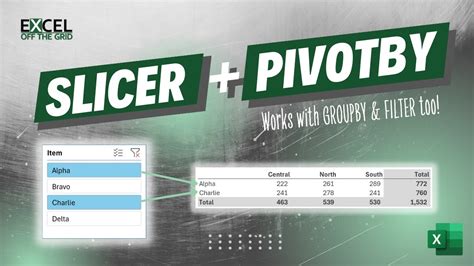 Use Slicers With Pivotby Groupby And Filter In Excel Excel Off The Grid Youtube