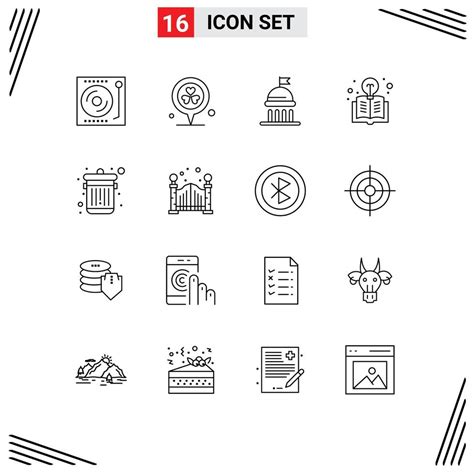 Universal Icon Symbols Group Of 16 Modern Outlines Of Delete Light Heart Education Vote Editable