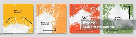 벡터 일러스트 레이 션 손으로 그린 추상 색상 프레임 세트 잉크 브러시 스트로크가 엉망입니다 웹 배너 블로그 게시물 소셜 미디어 템플릿 표지 사진 오버레이 디자인 복고풍