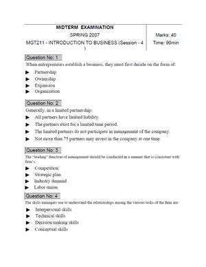 MGT211 Mcqs Final Term By Vu Topper RM MGT 211 Introduction To