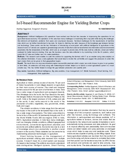 pdf iot based recommender engine for yielding better crops aaditya