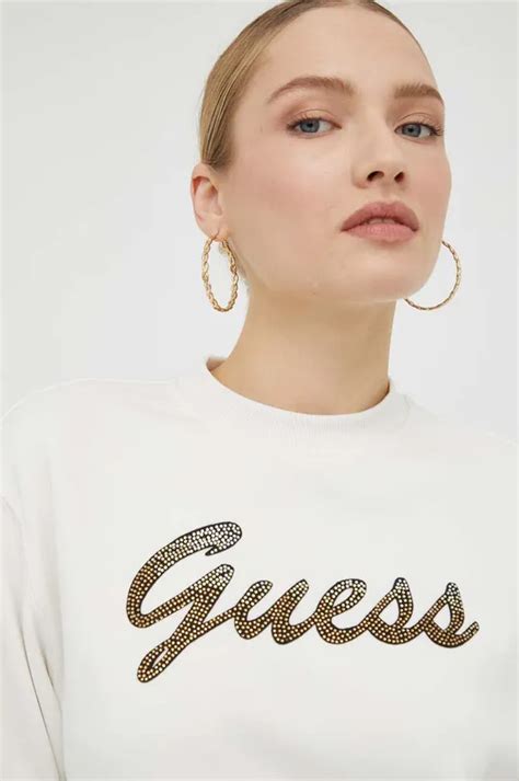 Guess bluza damska kolor beżowy z aplikacją | Answear.com
