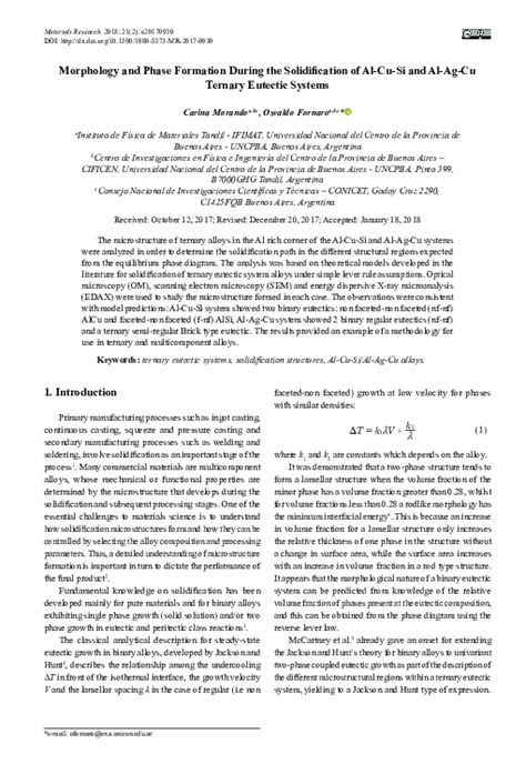 Pdf Morphology And Phase Formation During The Solidification Of Al Cu Si And Al Ag Cu Ternary
