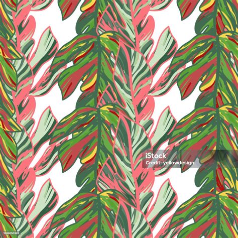 Creative Tropical Leaves Seamless Pattern In Sketch Style Palm Leaf