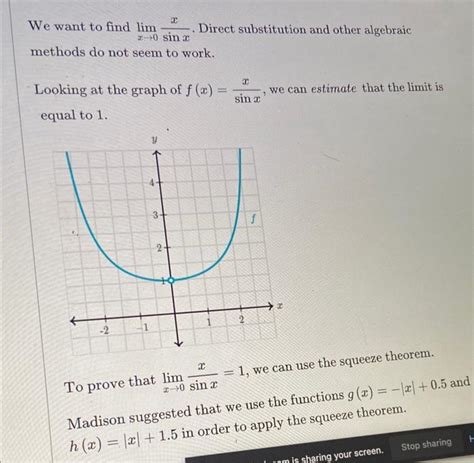 Solved We Want To Find Limx0sinxx Direct Substitution And Chegg