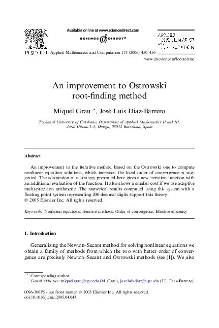 Pdf An Improvement To Ostrowski Root Finding Method