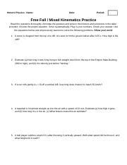 Practice Questions On Free Fall And Mixed Kinematics Course Hero