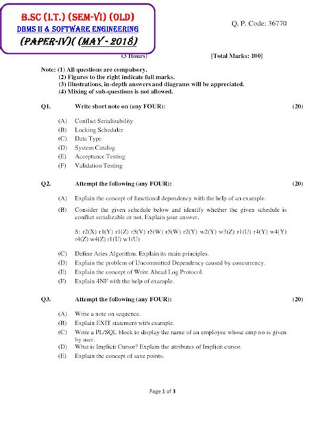 University Of Mumbai B Sc IT Sem VI DBMS II Software Engineering