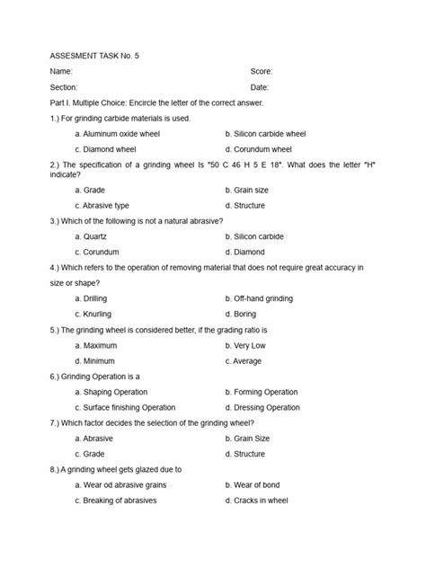 Assesment Task No 5 Pdf Grinding Abrasive Cutting Abrasive