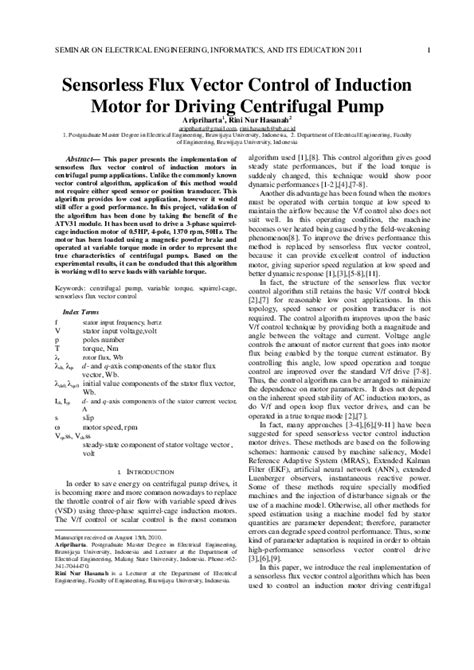 Pdf Sensorless Flux Vector Control Of Induction Motor For Driving Centrifugal Pump