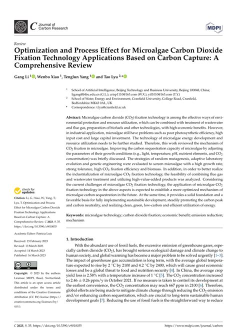 PDF Optimization And Process Effect For Microalgae Carbon Dioxide