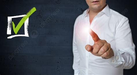 Checkbox Touchscreen Is Operated By Man Concept Checkbox Touchscreen Is