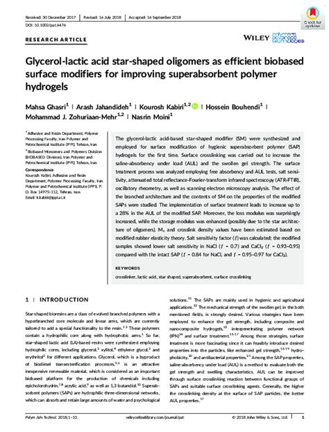 Pdf Glycerol‐lactic Acid Star‐shaped Oligomers As Efficient Biobased