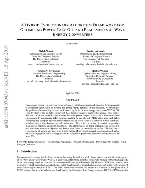 Pdf A Hybrid Evolutionary Algorithm Framework For Optimising Power