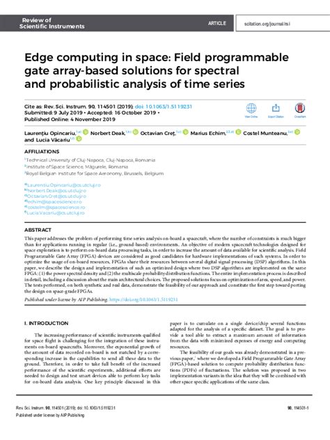 Pdf Edge Computing In Space Field Programmable Gate Array Based