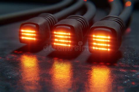 Ethernet Cable Ends Glowing Red Symbolizing Secure Network Connection Data Transfer Technology