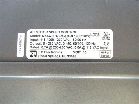 Kb Electronics Kbac 27d Gry Ac Motor Speed Control Pcm Surplus World