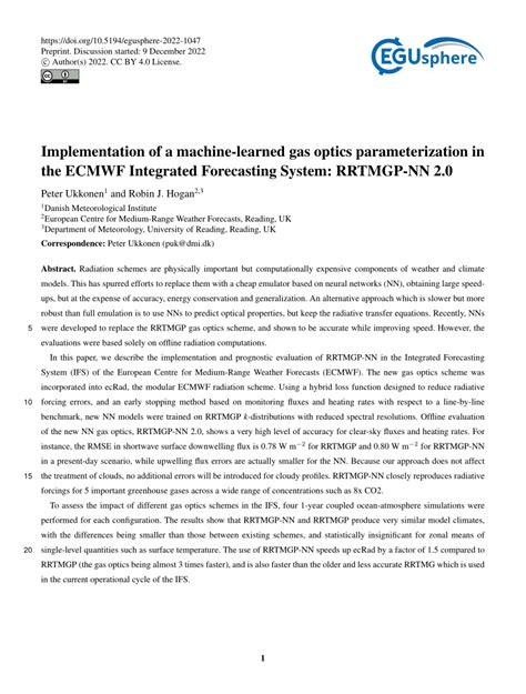 PDF Implementation Of A Machine Learned Gas Optics Parameterization