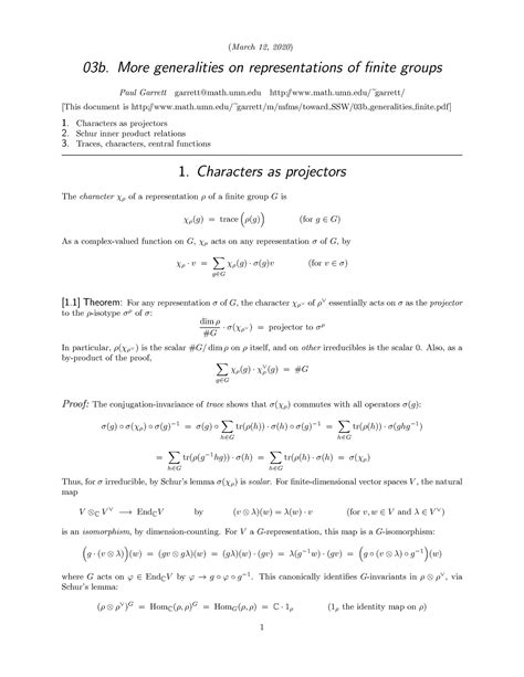 03b Generalities Finite March 12 2020 03b More Generalities On Representations Of Finite