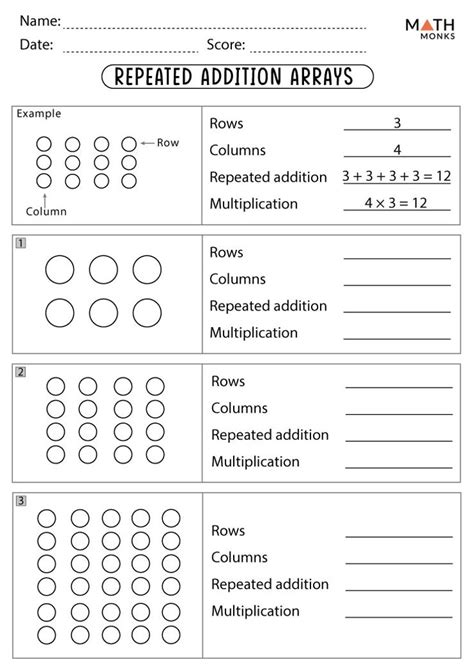 Multiplication Arrays And Repeated Addition Worksheets Math Monks