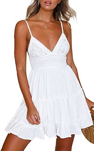 Ecowish V Ausschnitt Kleid Damen Spitzenkleid Träger Rückenfreies