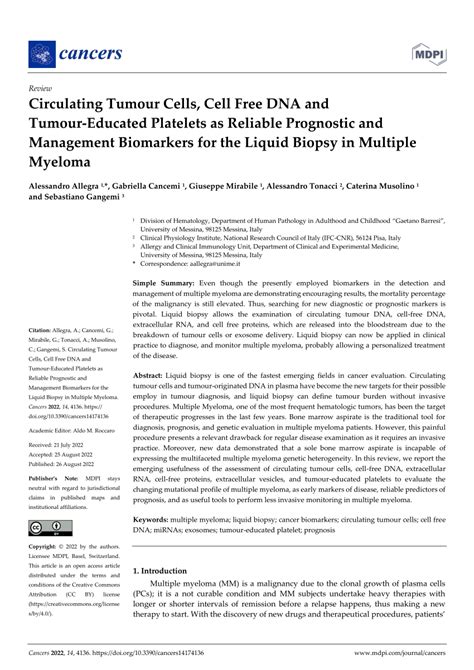 Pdf Circulating Tumour Cells Cell Free Dna And Tumour Educated
