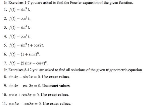 Solved In Exercises 1 7 You Are Asked To Find The Fourier