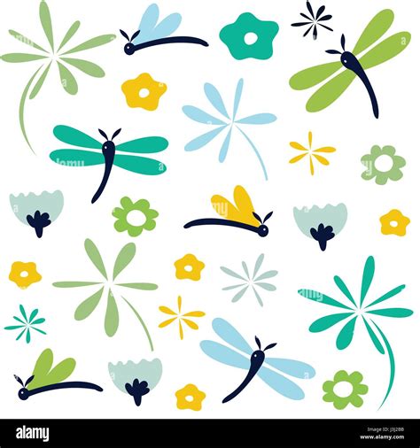 Dragonfly Seamless Floral Pattern Stock Vector Image And Art Alamy