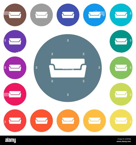 Couch Flat White Icons On Round Color Backgrounds 17 Background Color Variations Are Included