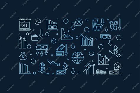 Premium Vector Devaluation Vector Blue Horizontal Banner Currency Depreciation Linaer Illustration