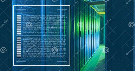 Image Of Loading Bars And Computer Language Over Data Server Room Stock