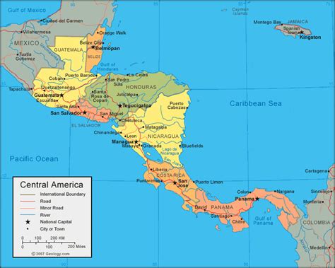 Central America Map With Major Cities And Towns