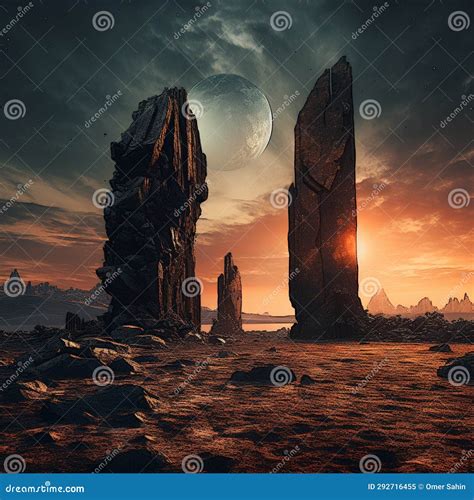 Silent Monoliths Enigmatic Structures Emerging From A Mysterious Landscape Royalty Free Stock