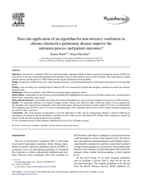 Pdf Does The Application Of An Algorithm For Non Invasive Ventilation In Chronic Obstructive