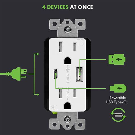 TOPGREENER Toma USB toma de corriente USB tipo C enchufe de receptáculo TR de amperios