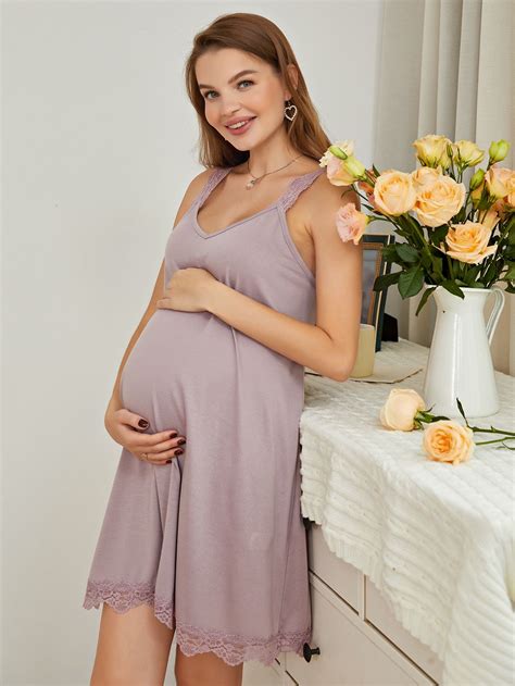 Maternity Lace Trim Cami Nightdress In 2024 Night Dress Maternity