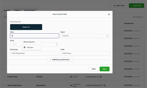 Settings Custom Fields Captivation Hub