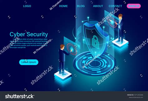 Cyber Security Concept Banner Businessman Protect Stock Vector Royalty Free 1571253340