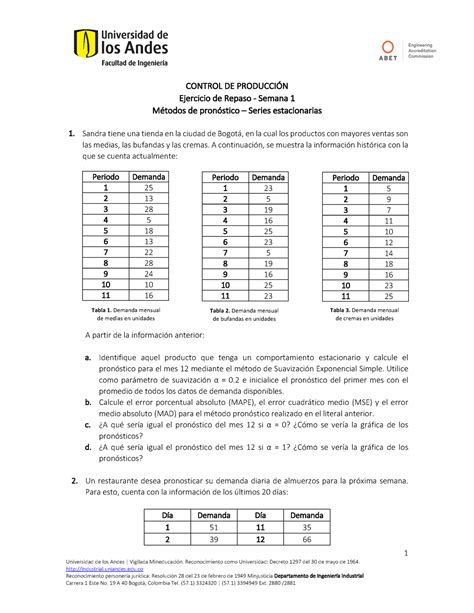 Enunciado Ejercicios de Repaso Semana Universidad de los Andes Vigilada Mineducación