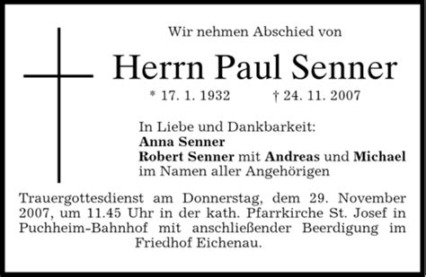 Traueranzeigen Von Paul Senner Trauer Merkur De