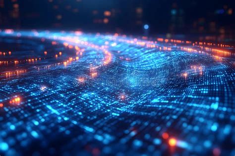 Futuristic Digital Data Network With Glowing Blue And Orange Lights Generative Ai Stock